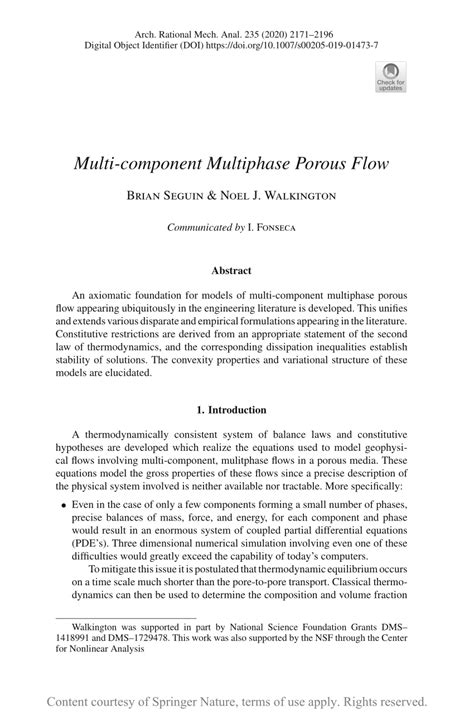 Multi Component Multiphase Porous Flow Request PDF