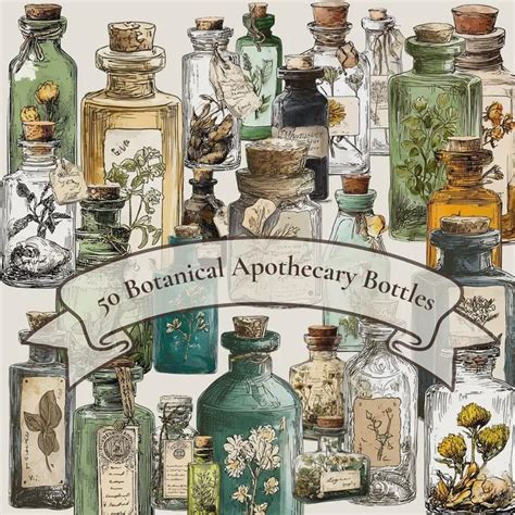 Vintage Botanical Apothecary Bottles Clipart 50 Png Glass Jars