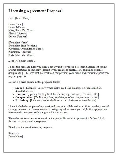 Letter Template For Licensing Agreement Proposal Free Samples In Pdf