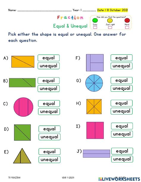 Fraction Online Worksheet For Grade 1