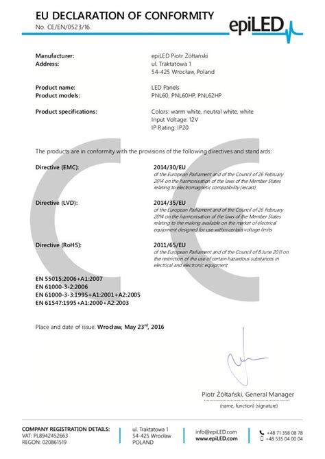 Eu Declaration Of Conformity