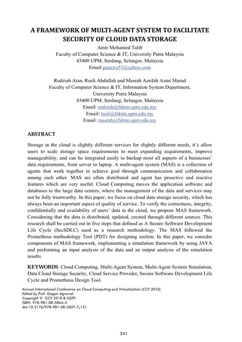 Pdf A Framework Of Multi Agent System To Facilitate Security Of Cloud Data Storage