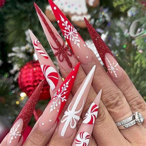 24pcs Long Ballerina Coffin Fake Nails Christmas Snowflake Matte Red