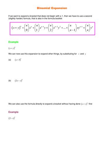 A Level Maths C2 Binomial Expansion Worksheets By Srwhitehouse