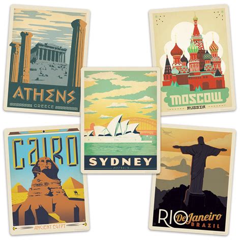 Sticker Set Foreign Cities World Travel Set Of 5 Bumper Stickers