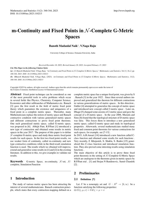 PDF M Continuity And Fixed Points In Complete G Metric Spaces