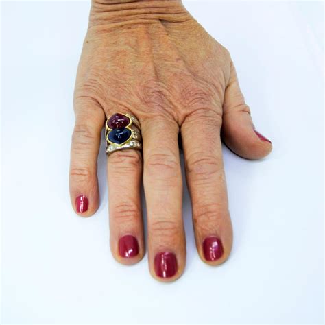 Ruby And Blue Sapphire Heart Shape Cabouchon In 18 Karat White Gold And Diamonds For Sale At 1stdibs