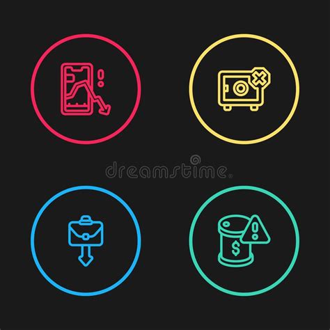 Set Line Briefcase Drop In Crude Oil Price Safe And Mobile Stock