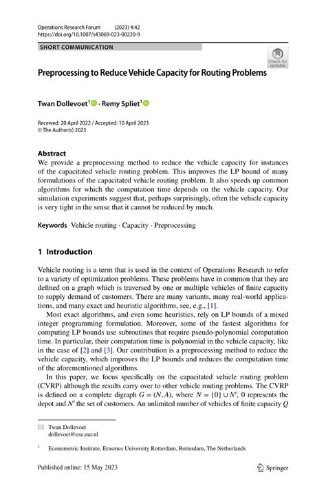 Pdf Preprocessing To Reduce Vehicle Capacity For Routing Problems