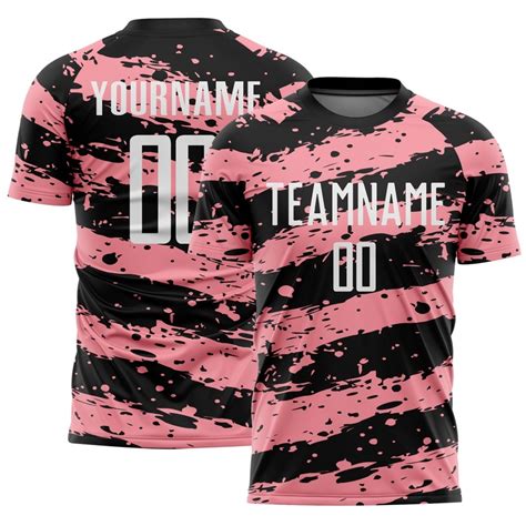 Custom Black White Medium Pink Splash Sublimation Soccer Uniform Jersey