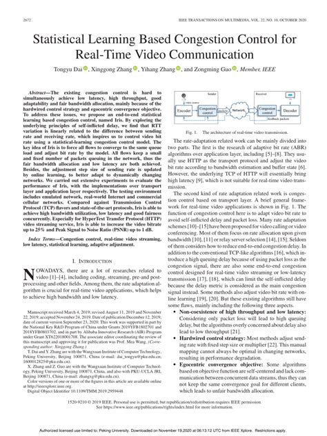 Pdf Statistical Learning Based Congestion Control For Real Time Video Communication