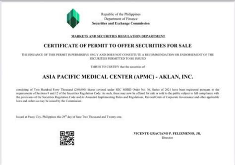 Sec Filing Asia Pacific Medical Center Aklan