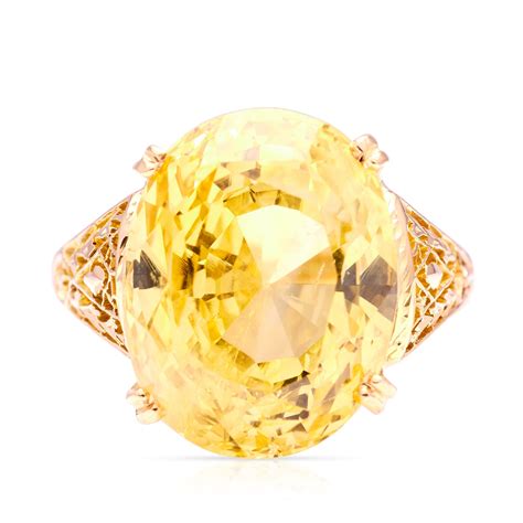 Vintage 1950s 20ct Yellow Sapphire Cocktail Ring Antique Ring Boutique