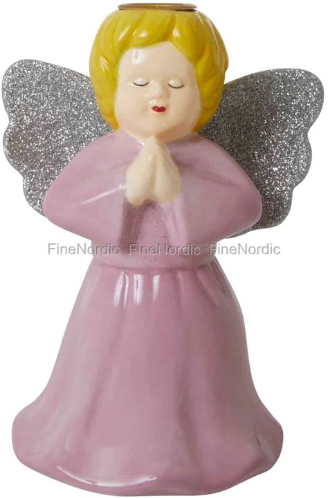 Rice Keramik Lysestage Lyserød Engel Formet Stor