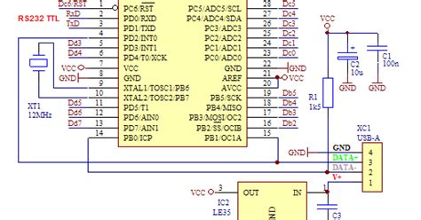 SERIAL To USB Home Made Using ATmega8 Electronics Circuit Schematic Electronics Project