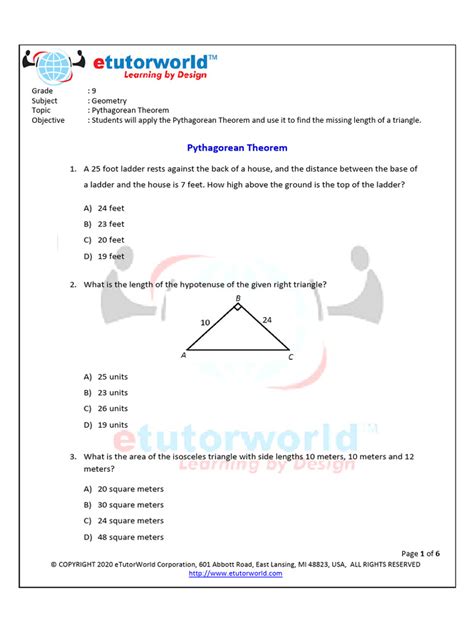 Ws Pythagorean Theorem G9 Pdf Triangle Geometric Shapes