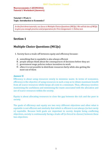 Macro 1 Econ1016 Tutorial Worksheet Week 1 Answers Macroeconomics 1 Econ1016 Tutorial 1