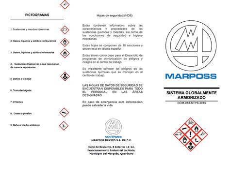 16 Triptico Sistema Globalmente Armonizado Pictogramas Sustancias Y