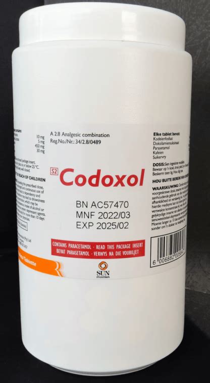 Codoxol Codeine 10mg Paracetamol 450mg Doxylamine 5mg Caffeine 30mg 100tabs Rx