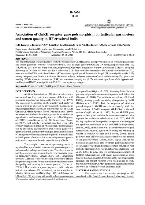 Pdf Association Of Gnrh Receptor Gene Polymorphism On Testicular