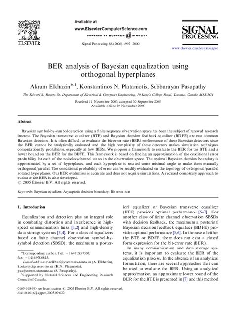 Pdf Ber Analysis Of Bayesian Equalization Using Orthogonal Hyperplanes