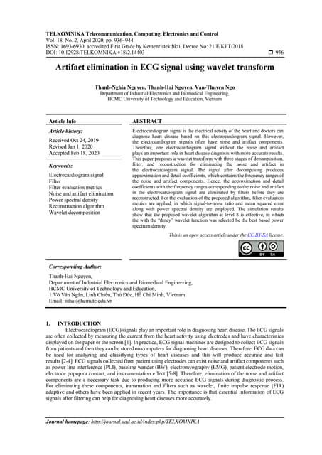 Artifact Elimination In Ecg Signal Using Wavelet Transform Pdf