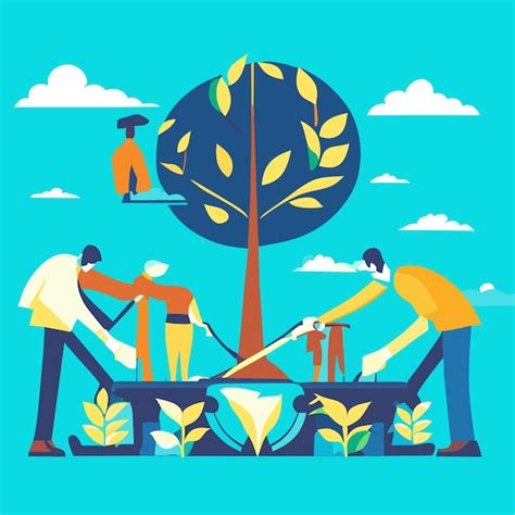 Premium Vector Tree Planting Vector Illustration Set