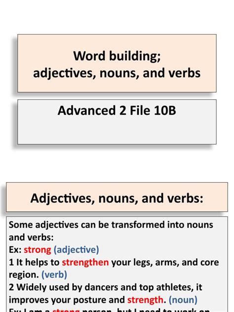 Word Build Adj Nouns Verbs Adv2 10a Pdf Adjective Languages