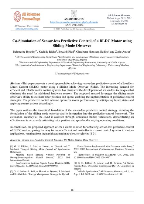Pdf Co Simulation Of Sensor Less Predictive Control Of A Bldc Motor Using Sliding Mode Observer