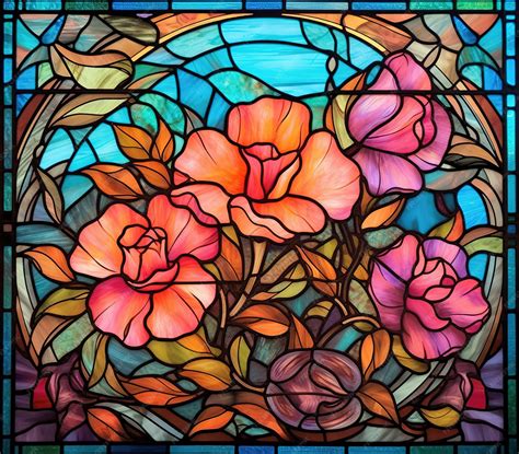 Premium Ai Image Stained Glass With Flowers