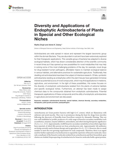 Pdf Diversity And Applications Of Endophytic Actinobacteria Of Plants In Special And Other