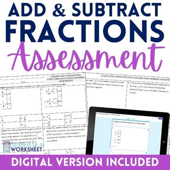 Adding And Subtracting Fractions Assessment By Lindsay Perro TPT