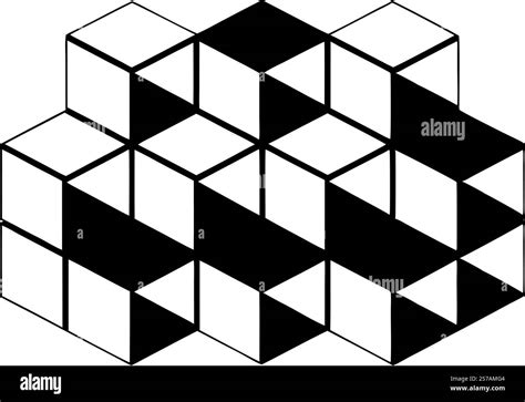 Isometric Black And White Cube Arrangement Creating A Mesmerizing 3d Optical Illusion With