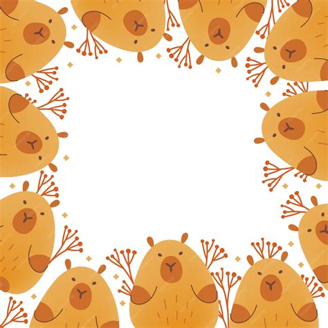 Premium Vector Frame Border Card With Hand Draw Capybara With Flowers And Copy Space Vector