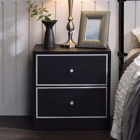 Latitude Run® 2 Storage Drawers Nightstand Black And Silver Wayfair