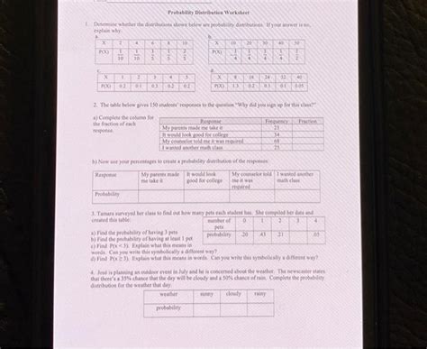 Solved I Probability Distribution Worksheet 1 Determine