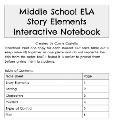 Ela Interactive Notebook Story Elements By Mrscostello Tpt Ela Interactive Notebook Story Elements By Mrscostello Tpt