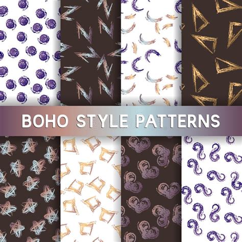 Trendy Creative Hand Drawn Seamless Patterns Collection Stock Vector