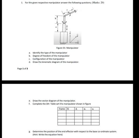 Solved For The Given Respective Manipulator Answer The Following Questions Marks 20 Figure