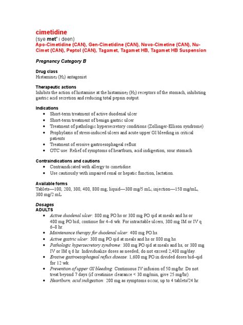 Cimetidine Medical Treatments Pharmacology