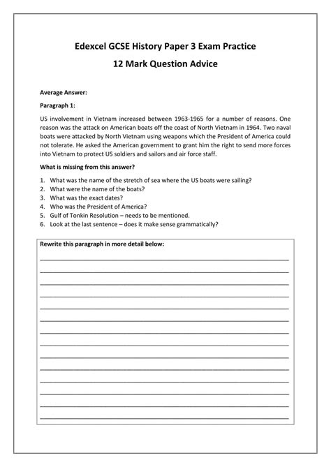 Edexcel Gcse History Paper 3 Exam Practice Task And Mark Scheme