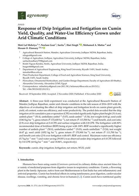 Pdf Response Of Drip Irrigation And Fertigation On Cumin Yield