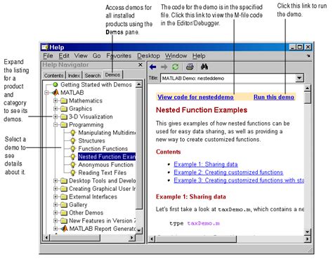 Demos In The Help Browser Help For Using Matlab Desktop Tools And