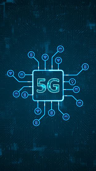 파란색 디지털 5g 로고와 기술 아이콘이 있는 미래형 Hud 기술 회로 기판 및 연결 생성과 함께 추상적인 배경에 데이터 전송 인공지능에 대한 스톡 사진 및 기타 이미지