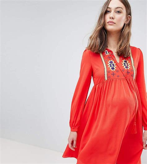 Glamorous Bloom Smock Dress With Tassle Ties And Embroidery Smock