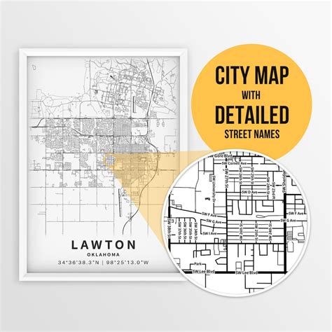 Printable Map Of Lawton Oklahoma Usa With Street Names Instant