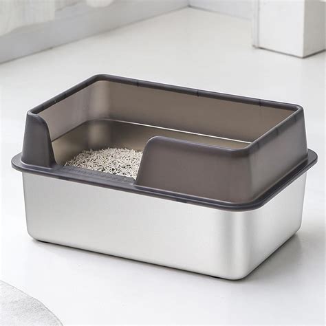 Stainless Steel Litter Box Open Top Cat Litter Tray High Side Anti