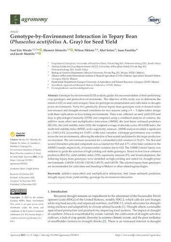 Genotype By Environment Interaction In Tepary Bean Phaseolus Acutifolius A Gray For Seed