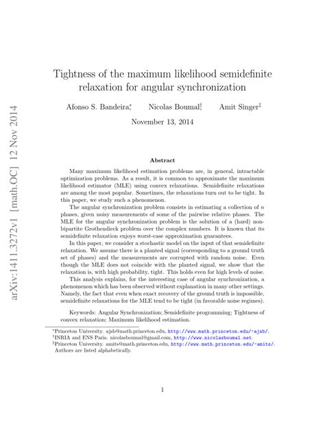 Pdf Tightness Of The Maximum Likelihood Semidefinite Relaxation For
