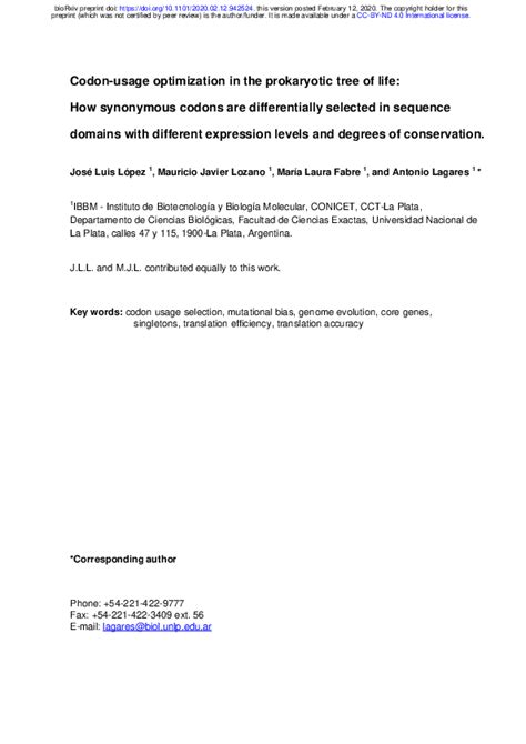 Pdf Codon Usage Optimization In The Prokaryotic Tree Of Life How Synonymous Codons Are